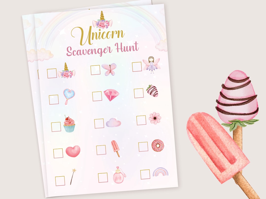 Unicorn Scavenger Hunt Game Unicorn Birthday Party Games Rainbow ...