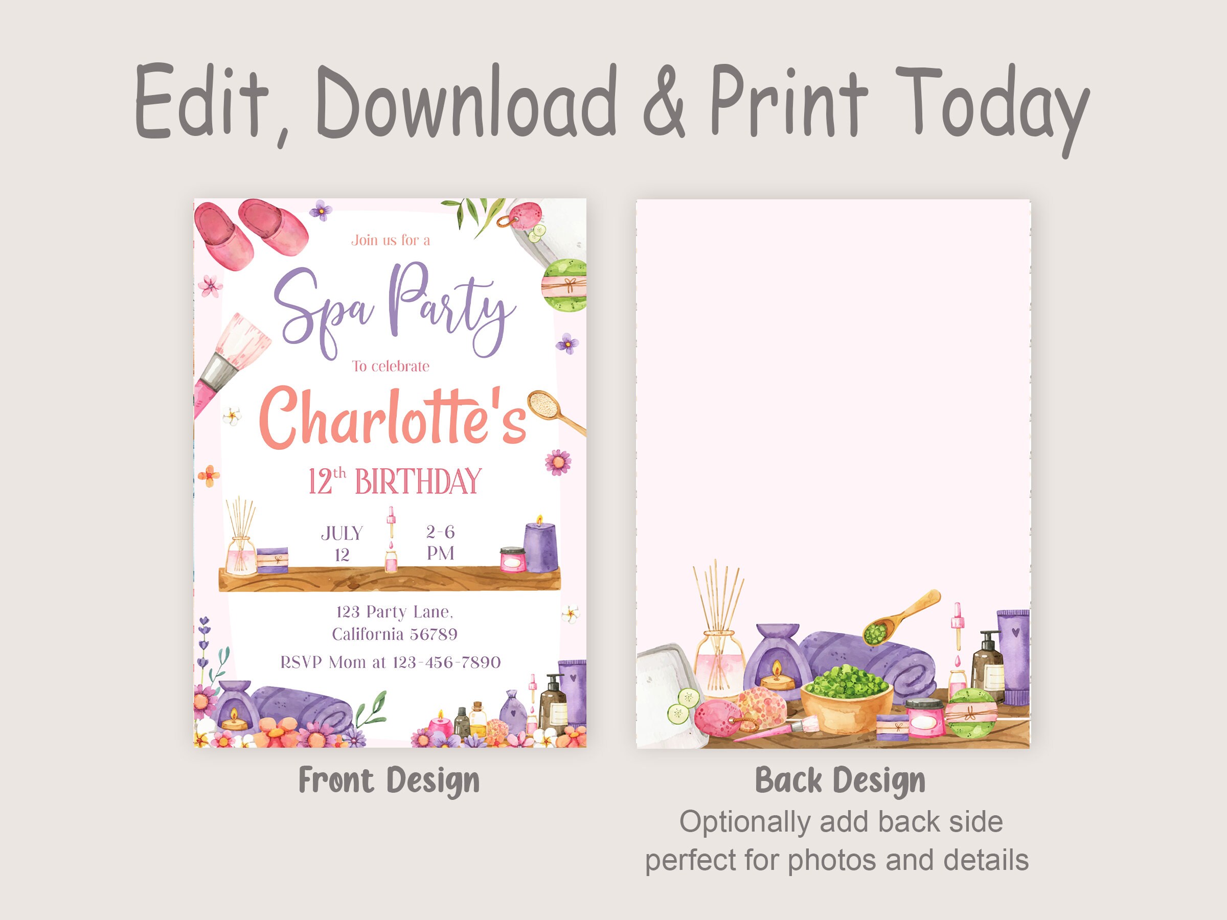 Spa Party Invitation Spa Birthday Invitation Spa Birthday - Etsy