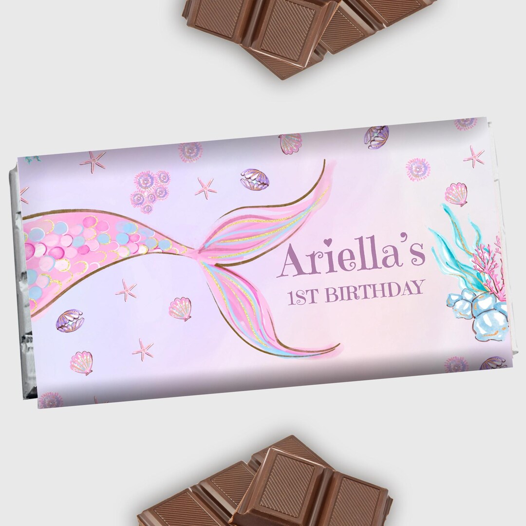 Mermaid Chocolate Wrapper Mermaid Chocolate Bar Label 1.55 Oz Birthday Party Decor Candy ...