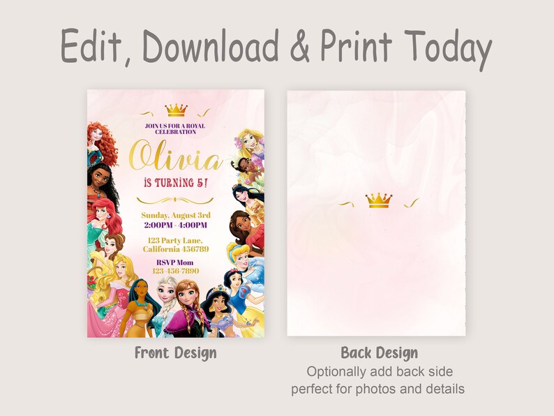 Princess Birthday Invitation Girl Princess Birthday Party - Etsy