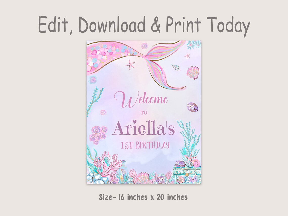 Editable Mermaid Welcome Sign Template Under the Sea Girls - Etsy