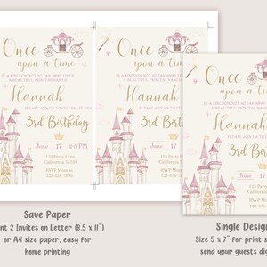 Princess Birthday Invitation Girl Princess Birthday Party Invite Pink ...
