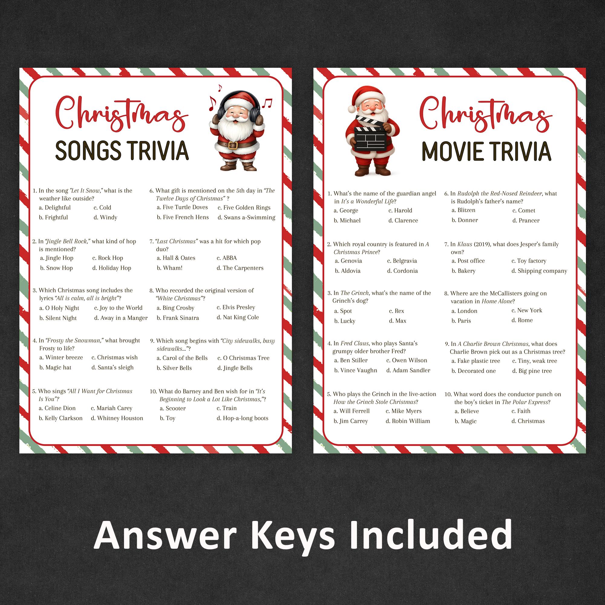 Christmas Trivia Game Printable Christmas Games for Adults Office Party ...