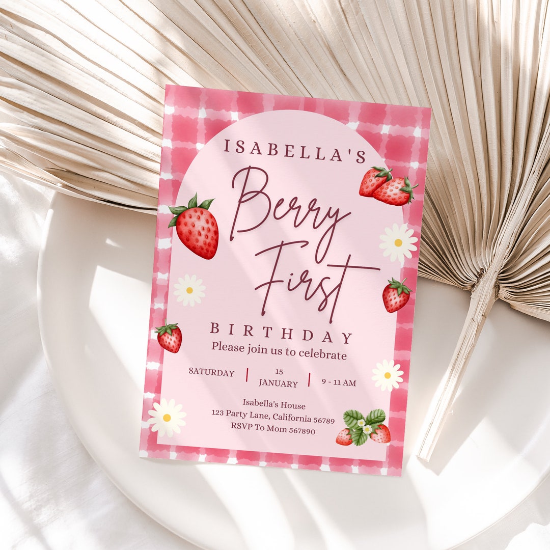 Berry First Birthday Invitation Strawberry Invitation My Berry First ...
