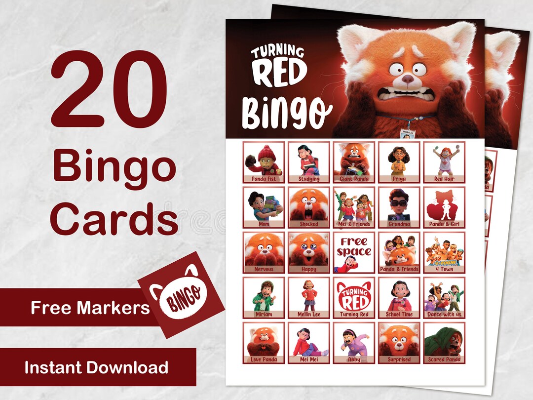 Turning Red Bingo Game 20 Cards Turning Red Movie Birthday - Etsy
