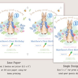 EDITABLE Peter Rabbit Birthday Invitation Bunny Birthday Invitation Boy ...