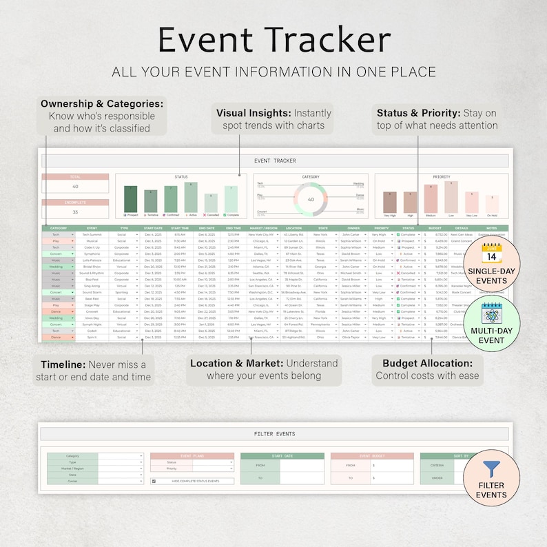 Events Schedule Events Calendar Template Multi-day Event Scheduler ...
