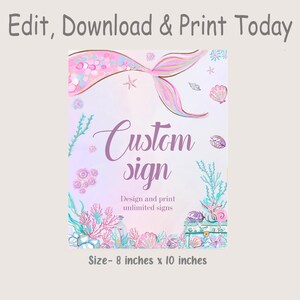 Editable Mermaid Custom Sign Template Under the Sea Custom Text Sign ...