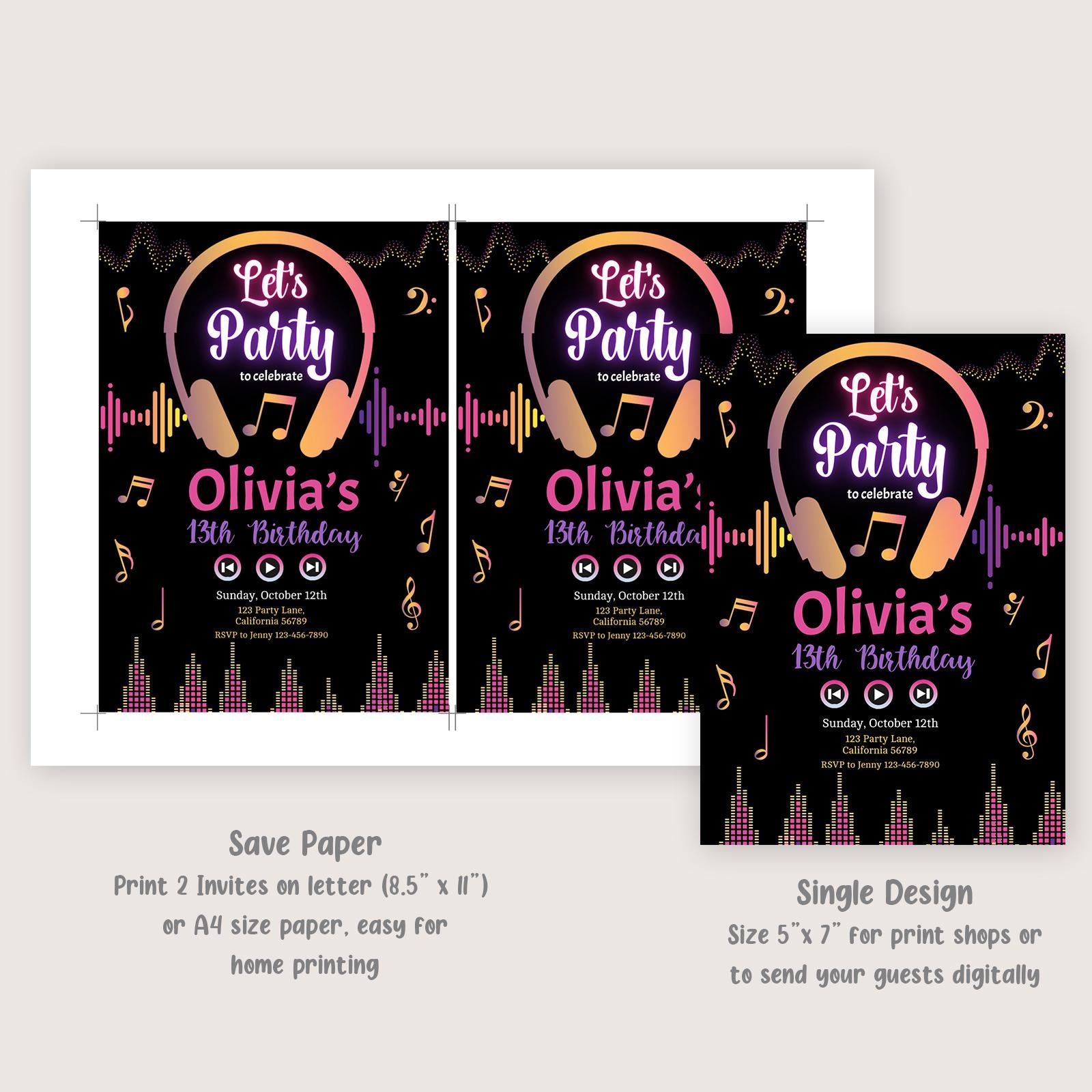 Music Invitation Music Theme Party Invite Musical Birthday Party Invite ...