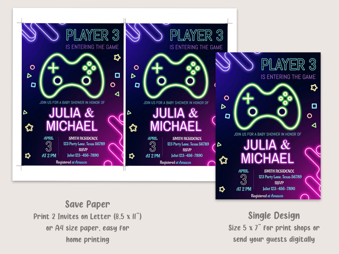 Video Game Baby Shower Invitation Gaming Boy Baby Shower - Etsy