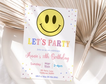 Birthday Invitation Smiley - Etsy
