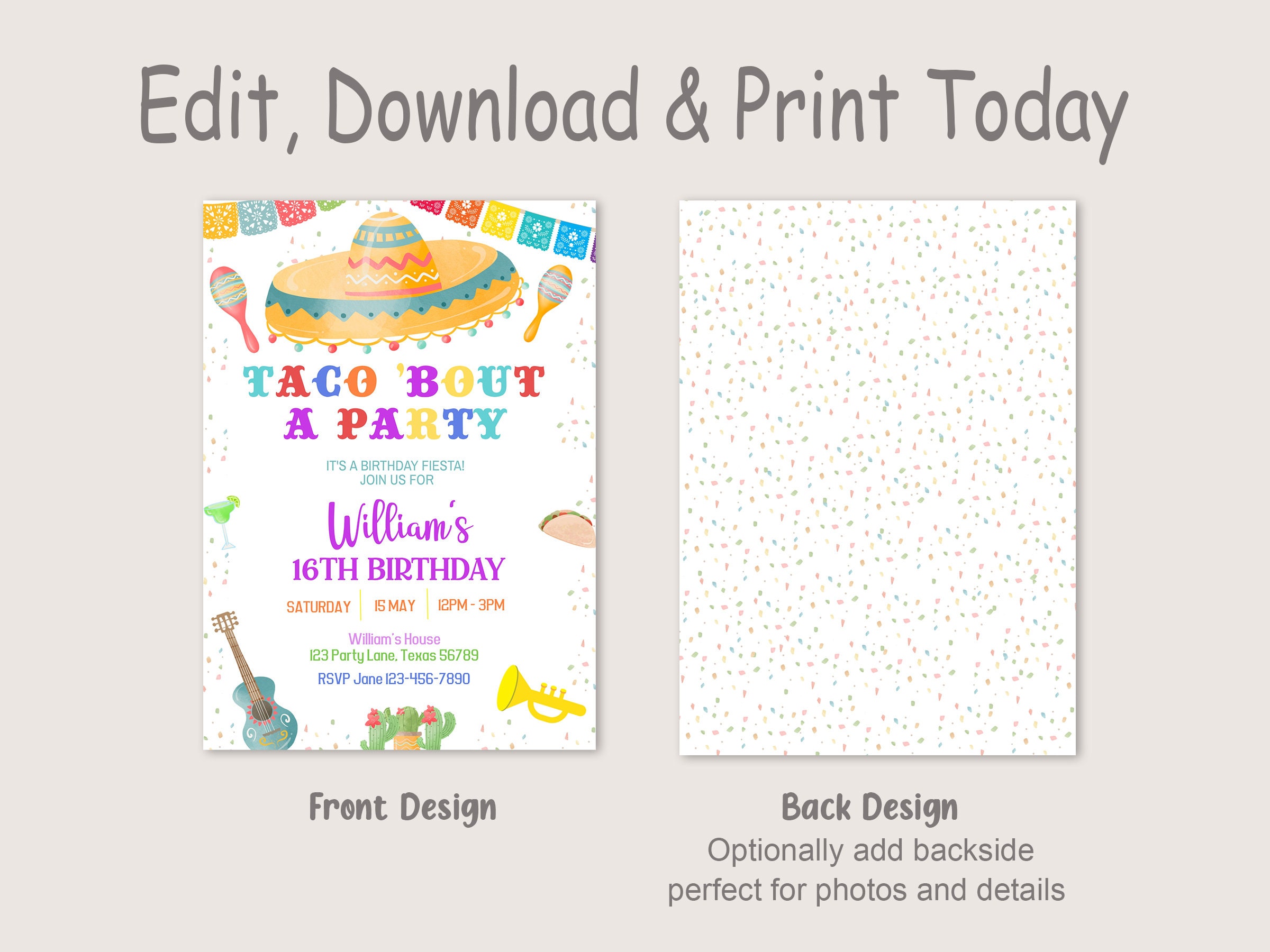 Editable Taco 'bout a Party Invitation Fiesta Birthday - Etsy