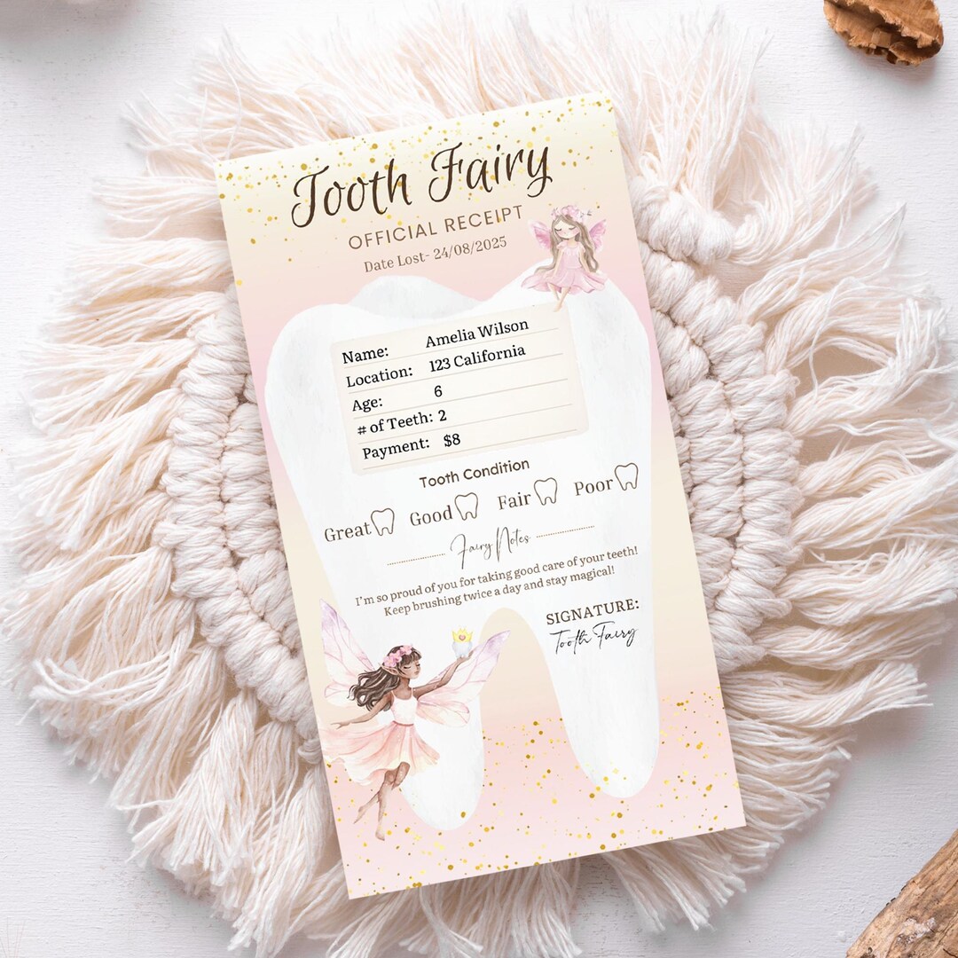 Tooth Fairy Receipt Certificate First Tooth Lost Kids Tooth Fairy ...