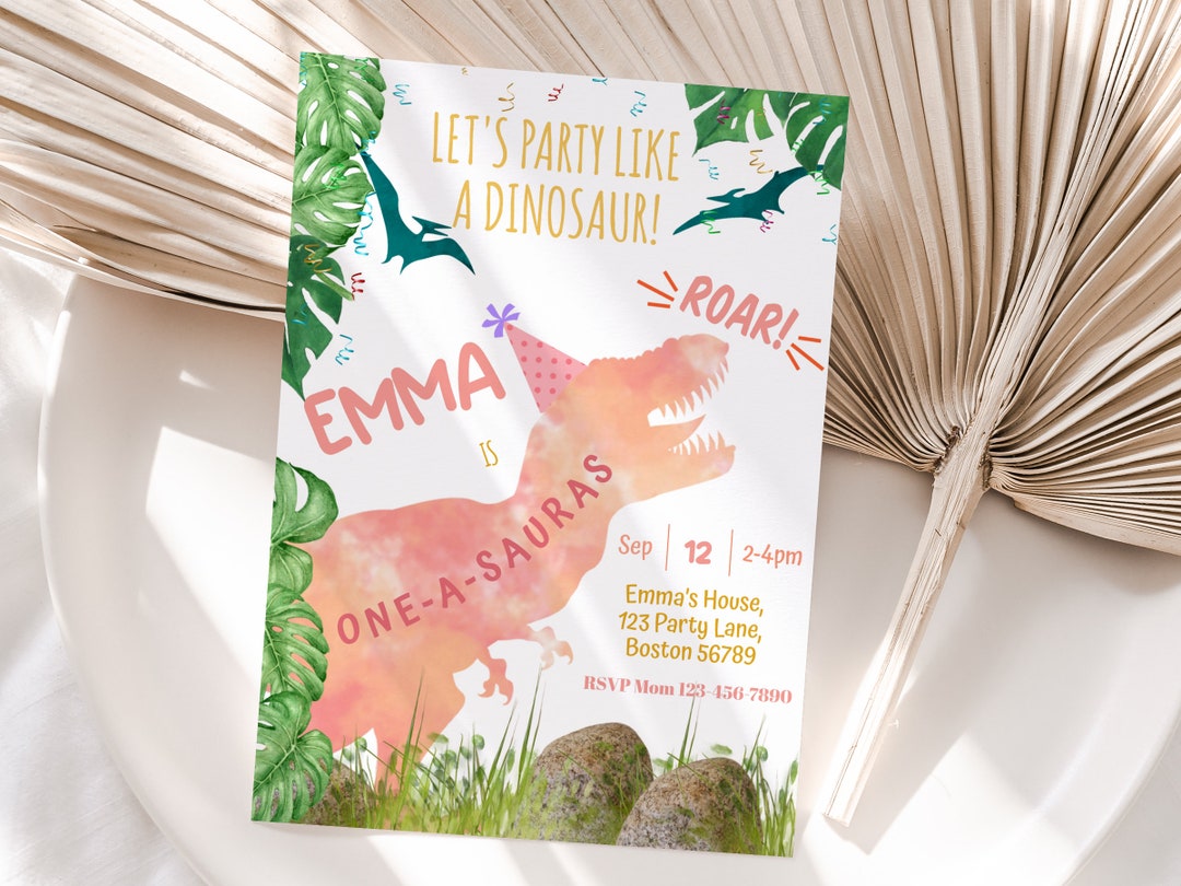 Girl Dinosaur 1st Birthday Invitation Oneasaurus Birthday - Etsy