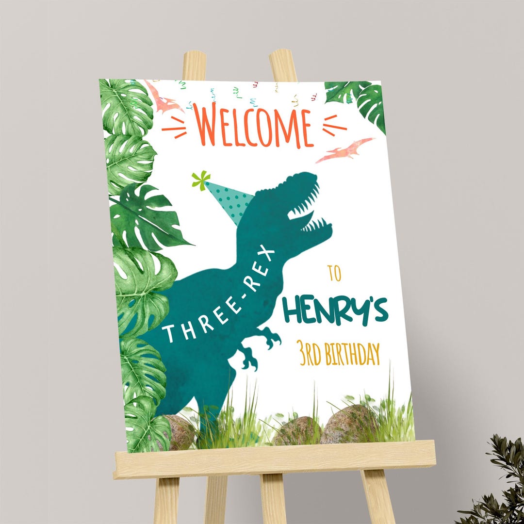 Three Rex Dinosaur Welcome Sign T-rex Welcome Poster Dinosaur 3rd ...