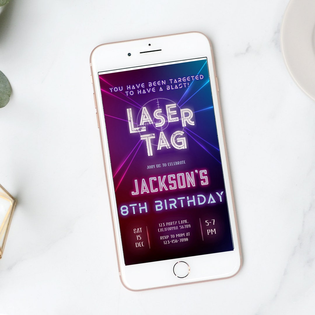 Laser Tag Electronic Invitation Neon Laser Birthday Invitation Digital ...
