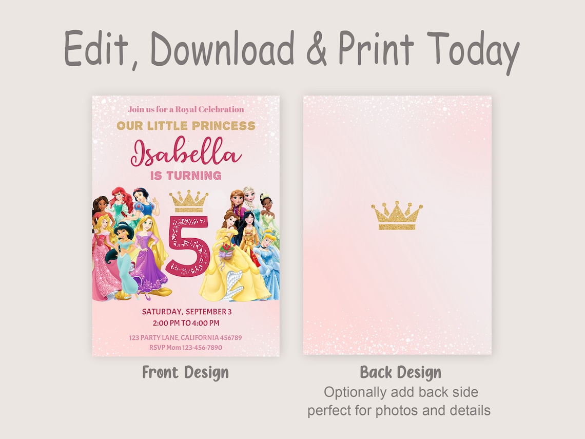 Princess Birthday Invitation Girl Princess Birthday Party - Etsy