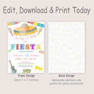 Editable Fiesta Birthday Invitation Mexican Fiesta Theme Party Invite ...