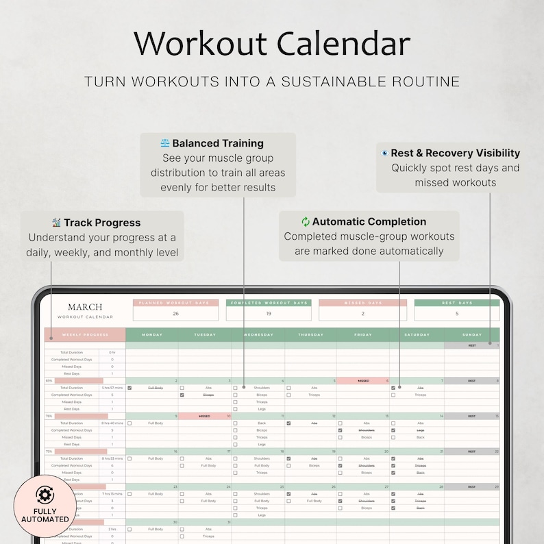 Workout Planner Spreadsheet Exercise Tracker Template Fitness Planner ...