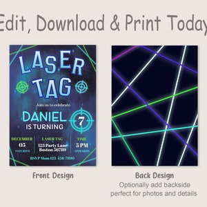 Laser Tag Birthday Invitation Template Editable Neon Glow Laser Tag ...