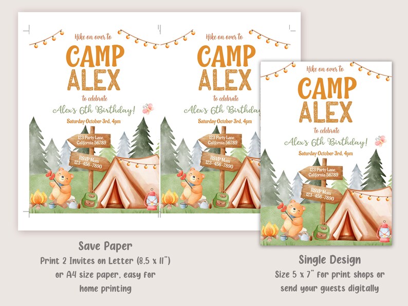 Camping Birthday Invitation Template Camping Party Invitation - Etsy