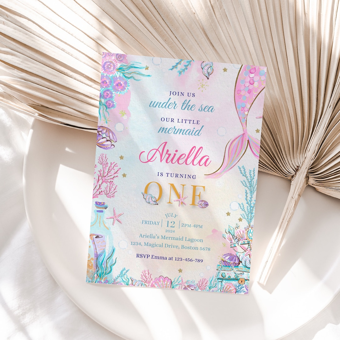 Mermaid 1st Birthday Invitation Mermaid Invitation Under the Sea 1st ...