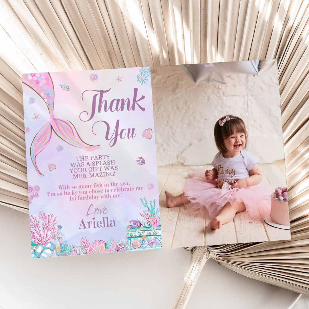 Mermaid Thank You Card With Photo Under the Sea Thank You Note With ...