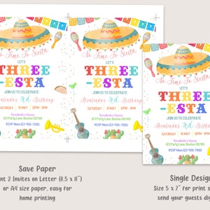 Three-esta Invitation Fiesta 3rd Birthday Invitation Three Esta Mexican ...