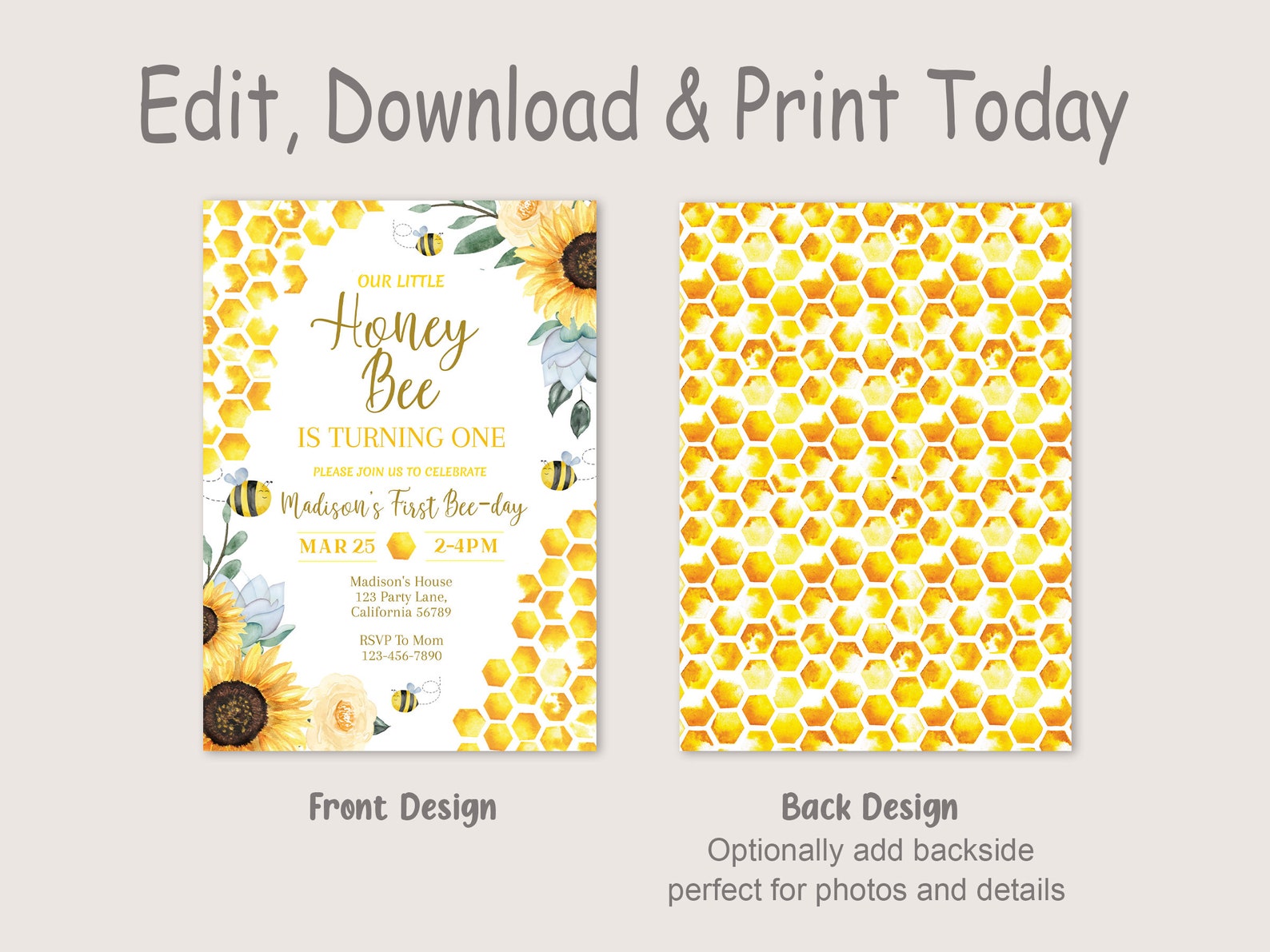 Bee Birthday Invitation Bee Day Invitation Honey Bee Birthday - Etsy