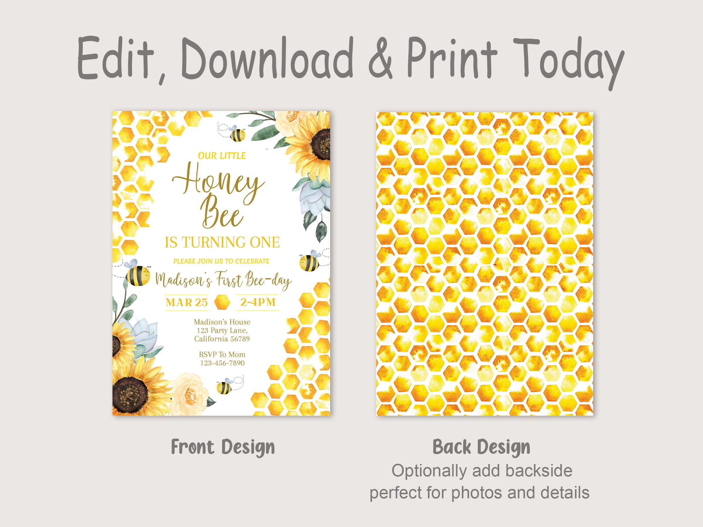 Bee Birthday Invitation Bee Day Invitation Honey Bee Birthday - Etsy