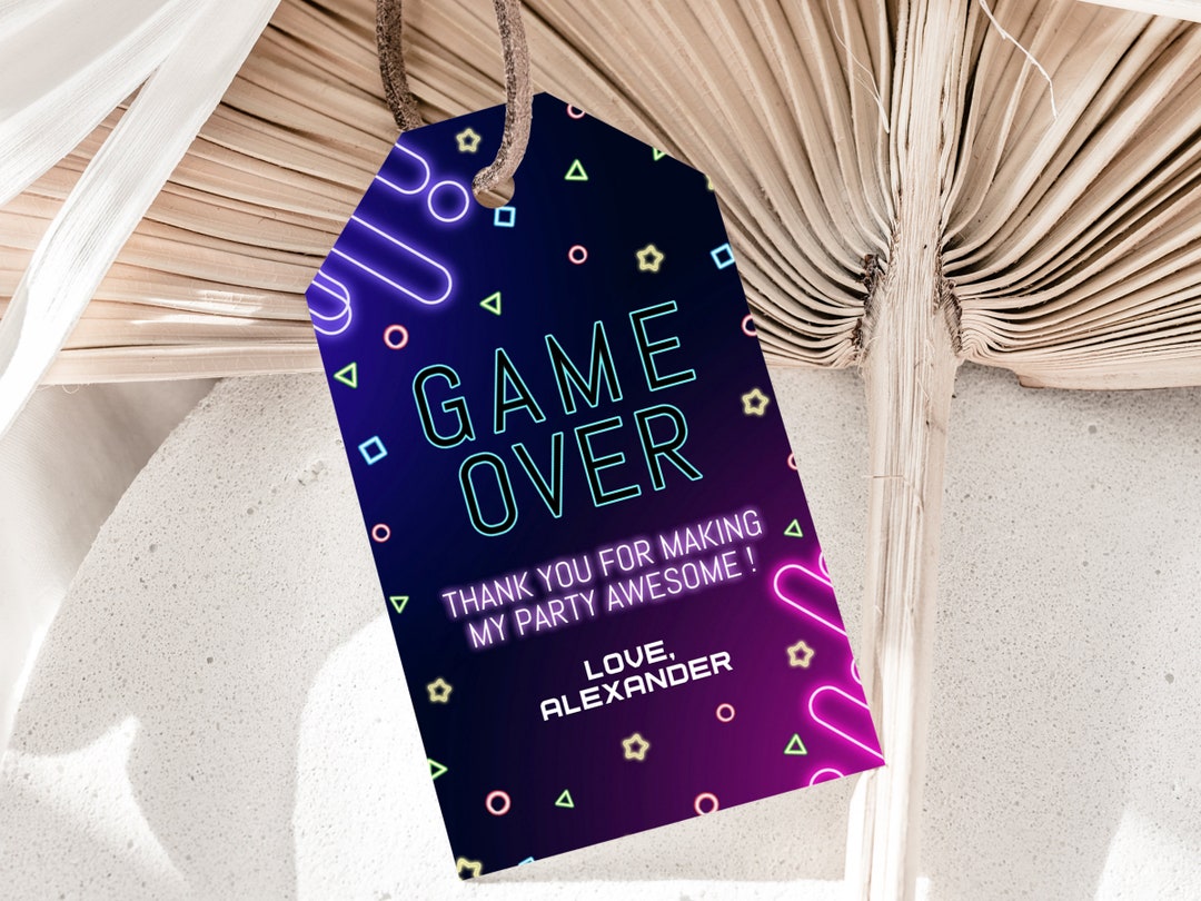 Arcade Birthday Favor Tags Arcade Party Tags Gamer Over Thank You Tags ...