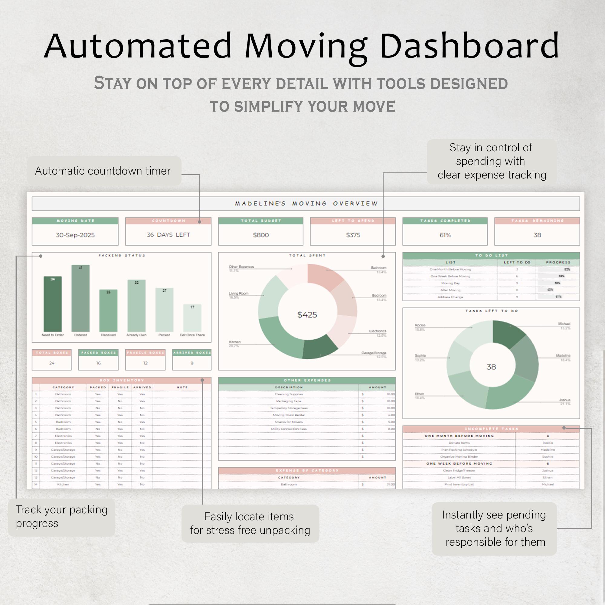 Moving Planner Moving Checklist Spreadsheet Packing Box Inventory ...