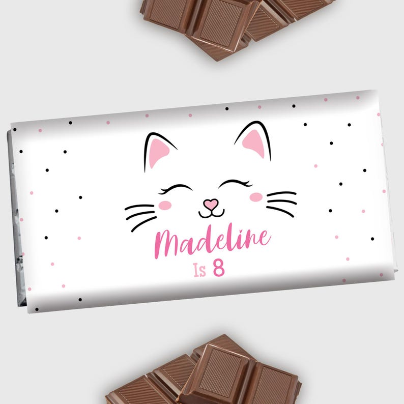 Cat Chocolate Label Cat Candy Bar Wrapper Kitten Birthday Favor Kitty ...