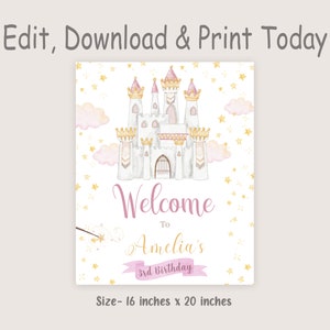 Princess Welcome Sign Princess Birthday Welcome Sign Princess Party ...