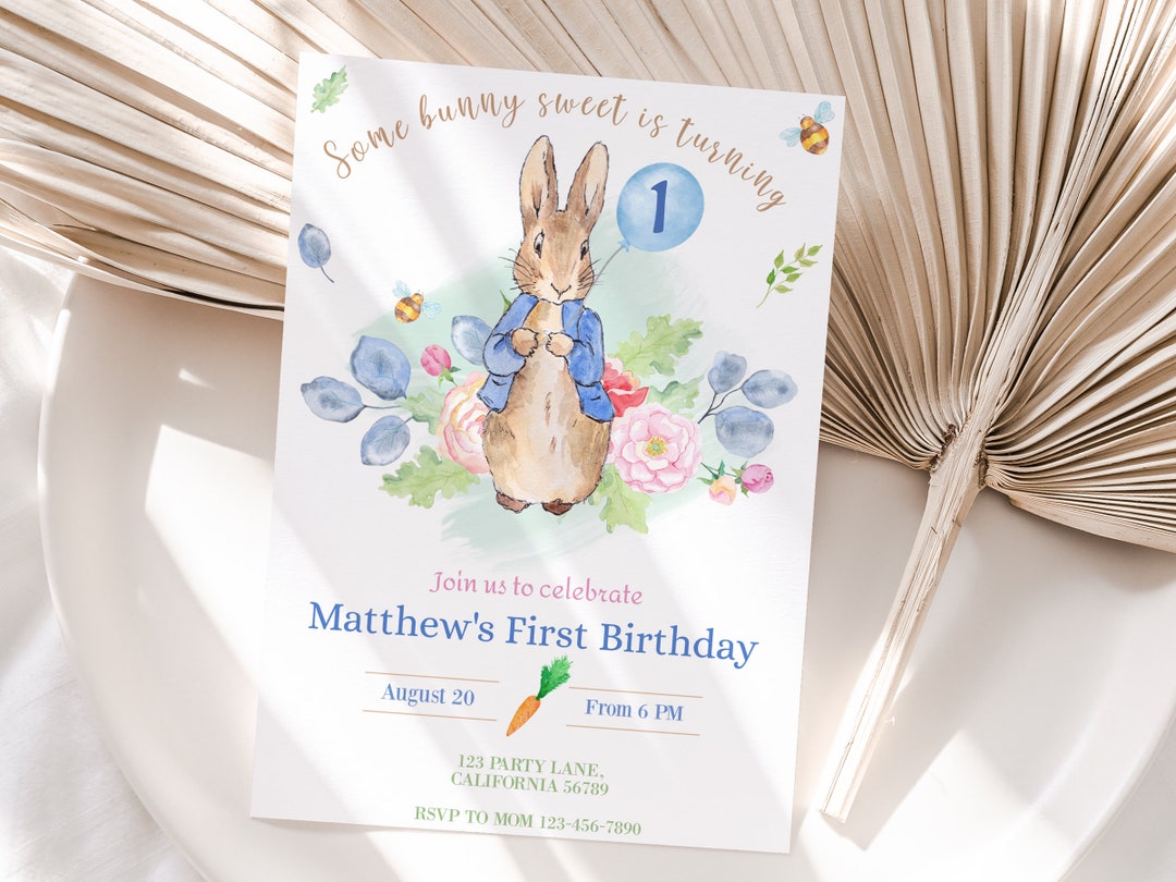 EDITABLE Peter Rabbit Birthday Invitation Bunny Birthday Invitation Boy ...
