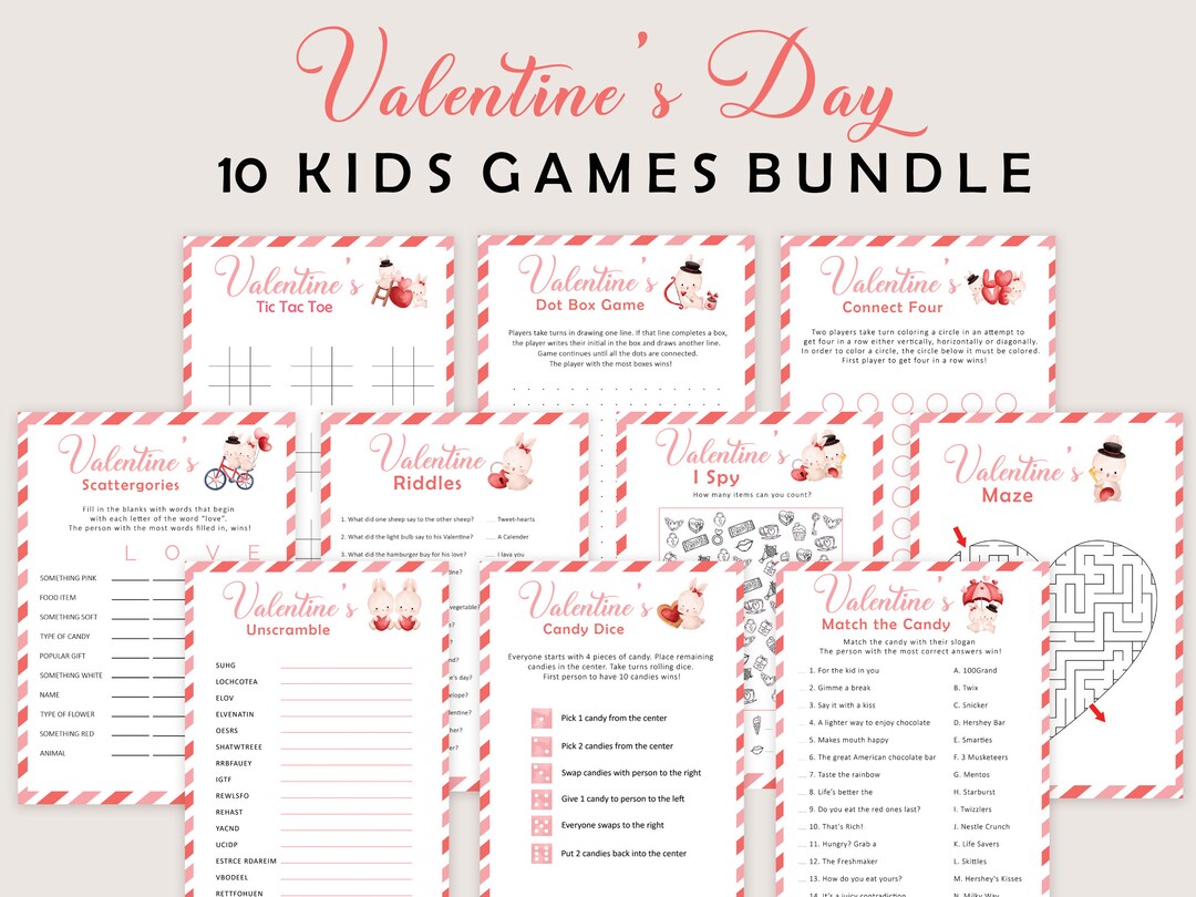 Valentine's Day Kids Activity Bundle Printable Valentines Games for ...