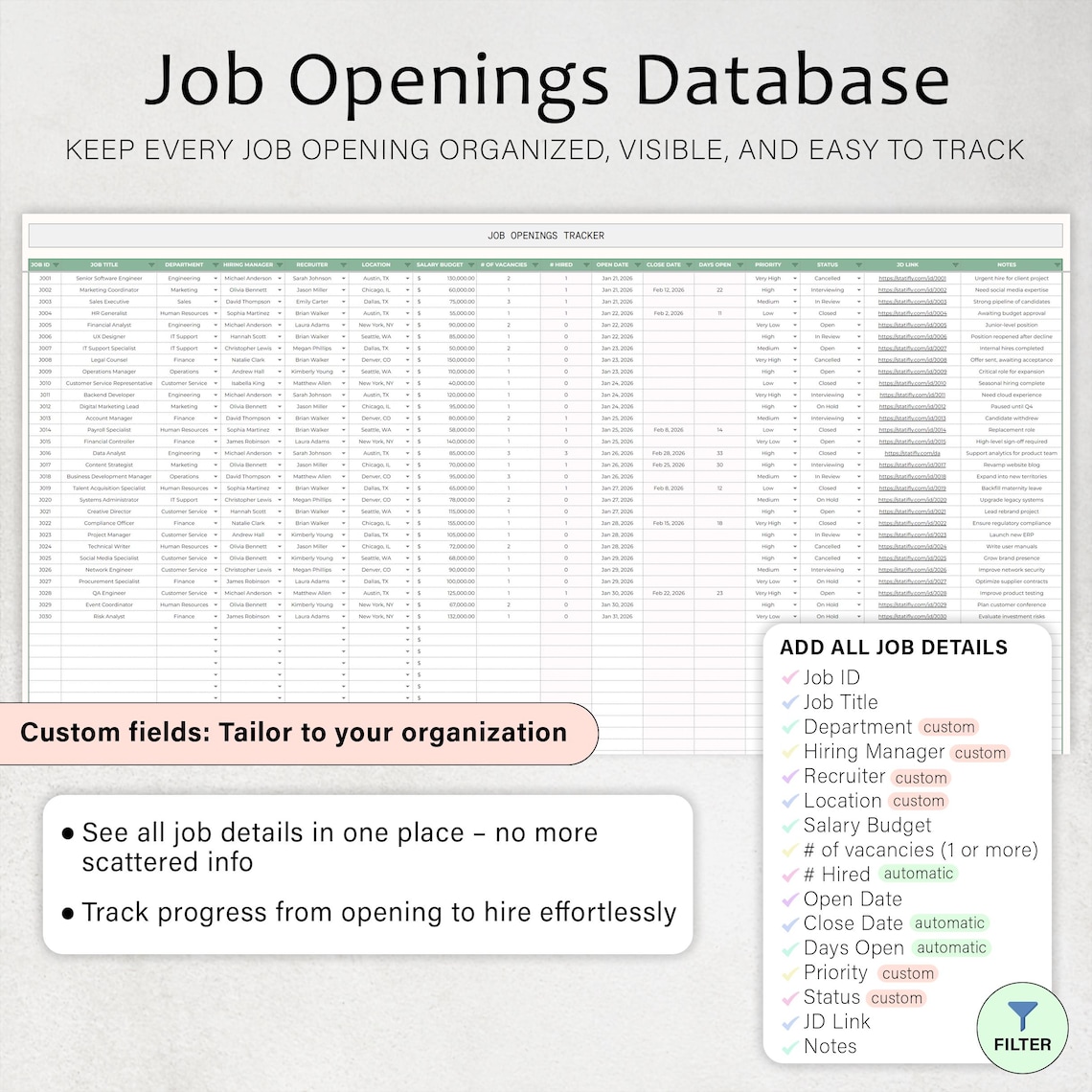 Recruitment Tracker Spreadsheet Hiring Tracker Recruiting Planner ...