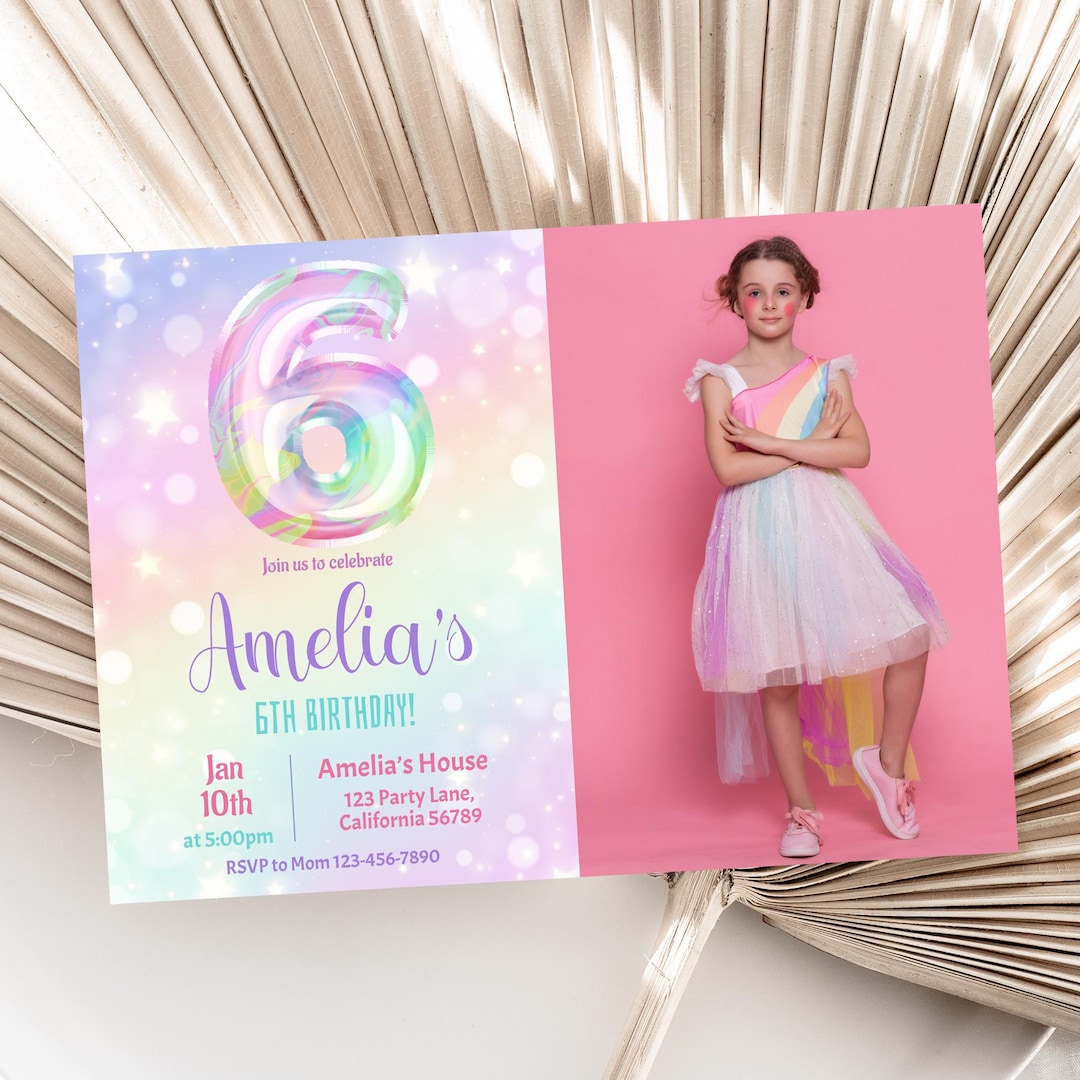 6th Birthday Invitation With Photo 6th Birthday Girl Invitation With ...