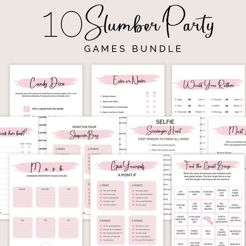 Printable Slumber Party Games Bundle Bingo Girls Sleepover Etsy
