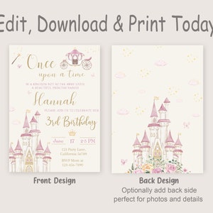 Princess Birthday Invitation Girl Princess Birthday Party Invite Pink ...