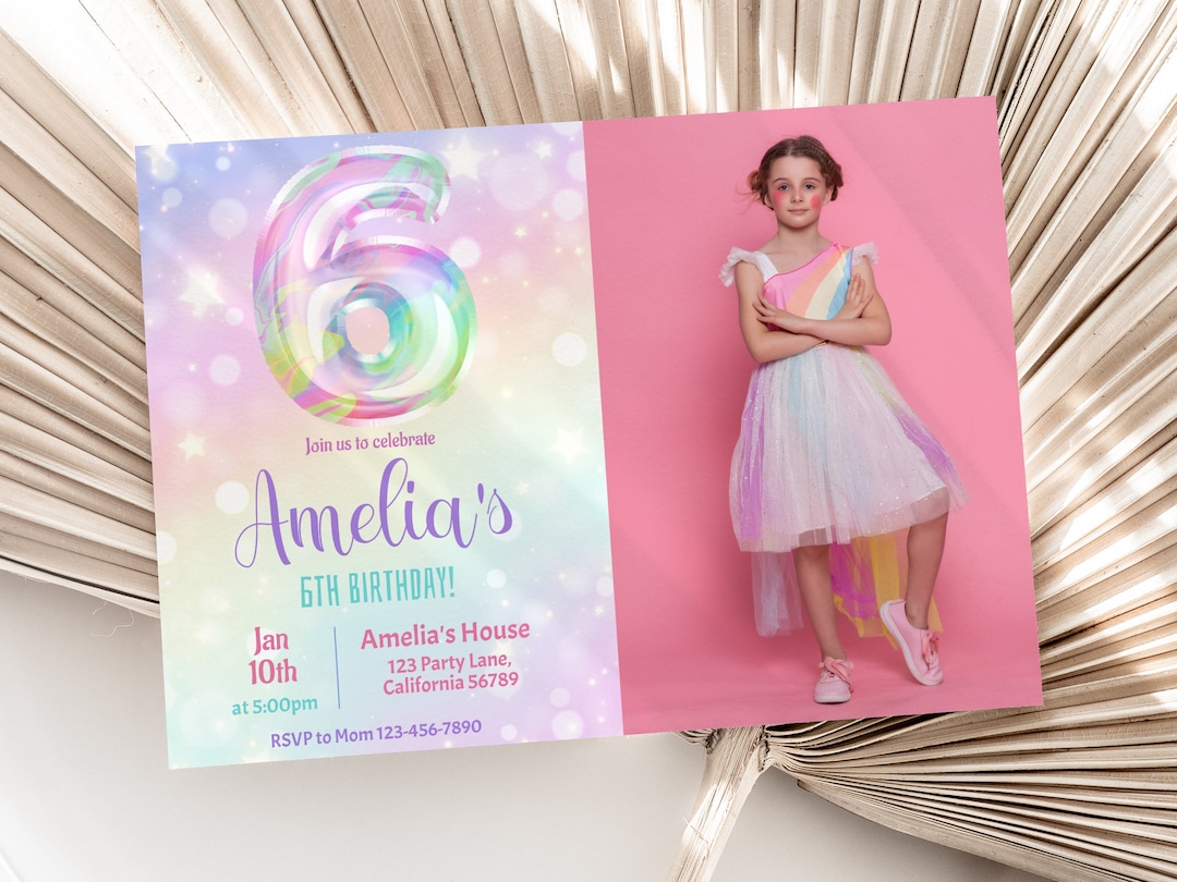 6th Birthday Invitation With Photo 6th Birthday Girl Invitation With ...
