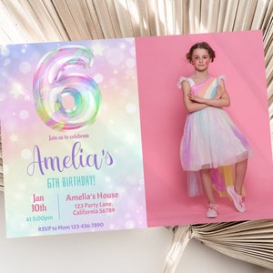 6th Birthday Invitation With Photo 6th Birthday Girl Invitation With ...