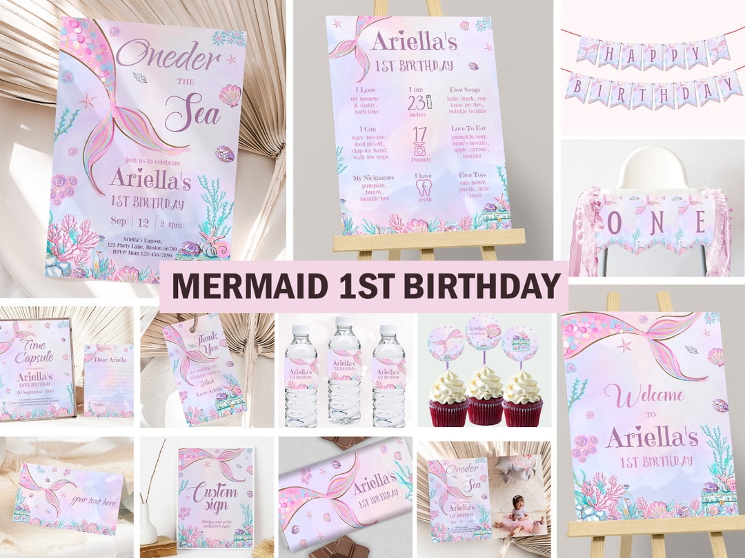Oneder the Sea Birthday Invitation Bundle Mermaid 1st Birthday ...