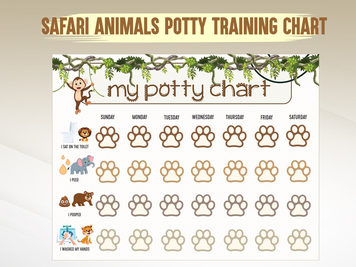 Animals Potty Training Chart Safari Animals Kids Bathroom - Etsy