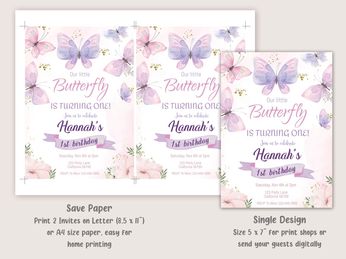 Butterfly Invitation Butterfly Birthday Invitation Butterfly - Etsy