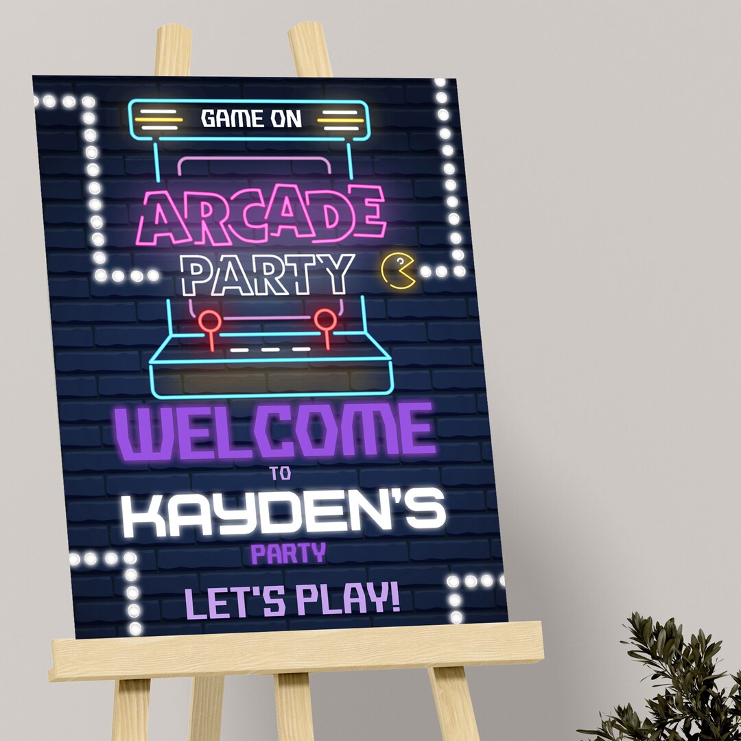 Arcade Birthday Welcome Sign Arcade Party Welcome Sign Let's Play ...