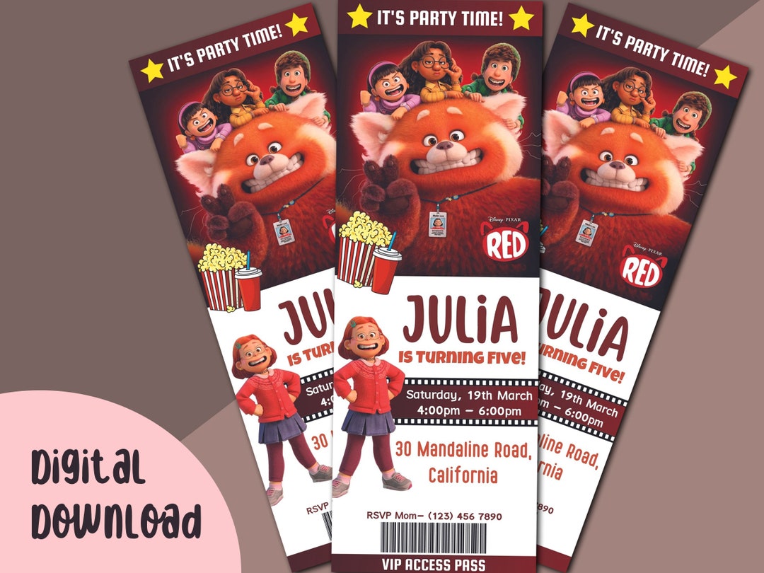 Turning Red Birthday Invite Personalized Turning Red Movie - Etsy