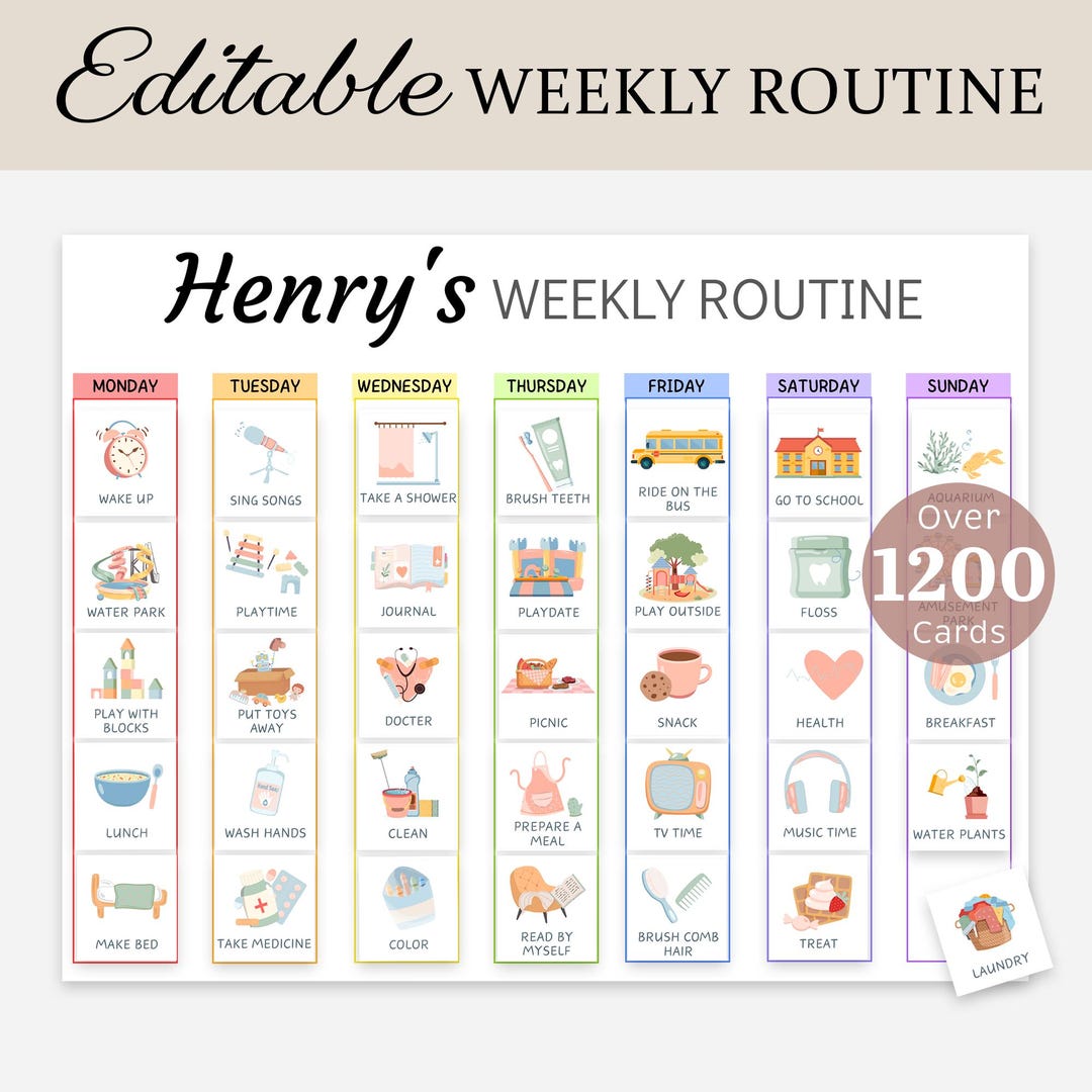 Kids Weekly Planner Toddler Weekly Calendar Weekly Schedule Chore Chart ...