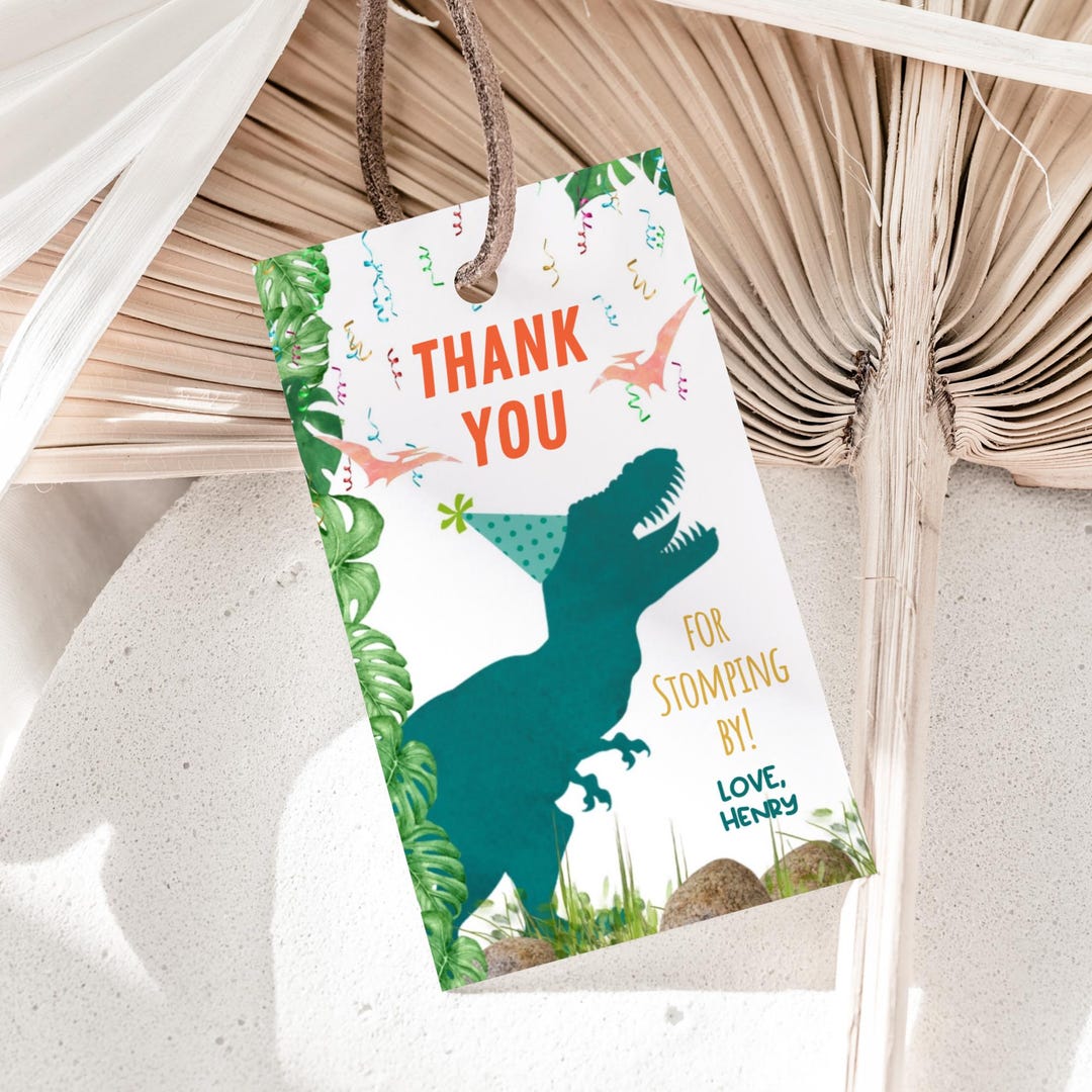 Editable Dinosaur Favor Tag T-rex Birthday Party Thank You Tags Wild ...