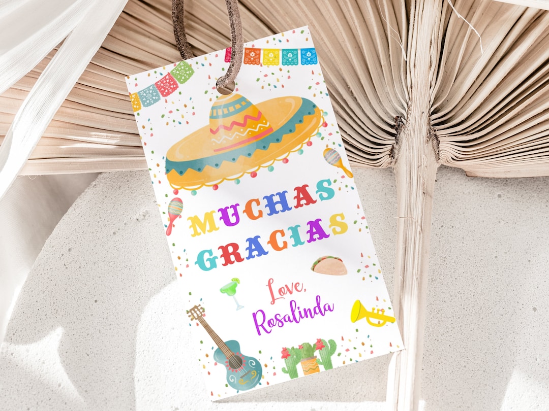 Muchas Gracias Fiesta Favor Tags Fiesta Birthday Thank You Tags Mexican ...